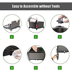 Renatone Set of 4 Raised Garden Beds Outdoor, Planter Box with Self-Watering Design, Drain Holes, Plastic Raised Garden Bed with Legs for Patio Yard Gardening, Grow Vegetables, Flowers, Herbs(Brown)