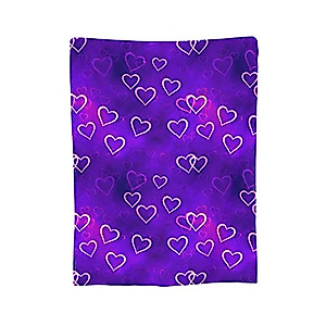 JSHXJBWR Purple Love Heart Throw Blanket Warm Cozy Lightweight Blankets Romantic Valentine's Day Gift Flannel Blanket for Sofa Couch Bed Office Holiday Decorative 50"X40"