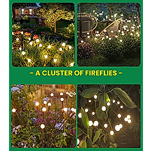 FOCUSKY Garden Firefly Lights Solar ,2 Pack 6 LEDs Solar Powered Swaying Outdoor Lights Waterproof,Landscape Yard Patio Pathway Garden Decor,Warm White