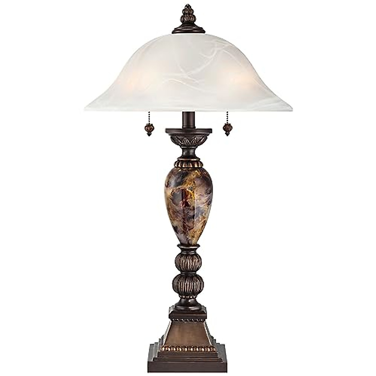 DIRKES Traditional Table Lamp 27" Tall Aged Bronze Marble White Alabaster Glass Dome Shade for Bedroom Living Room Bedside