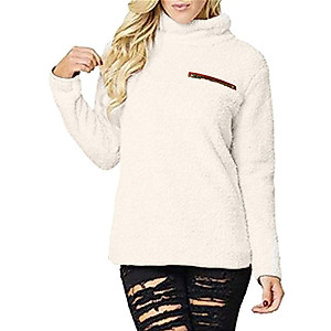 onlypuff Long Sleeve Sherpa Pullover Sweater White Soft Winter Warm up Tunic for Leggings M