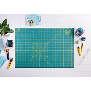 OLFA 24" x 36" Self Healing Rotary Cutting Mat (RM-MG) - Double Sided 24x36 Inch Cutting Mat with Grid for Quilting, Sewing, Fabric, & Crafts, Designed for Use with Rotary Cutters (Green)