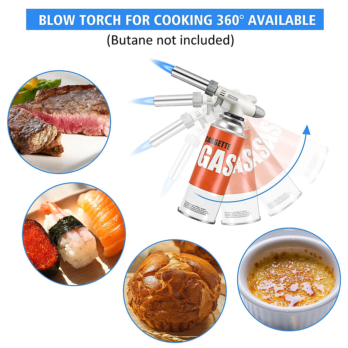 Butane Torch Kitchen Blow Lighter, IEIK 360 Degree Reverse Professional Chef Culinary Torch with Safety Lock and Adjustable Flame for Cooking Crème Brulee Soldering Baking (Butane Gas Not Included)