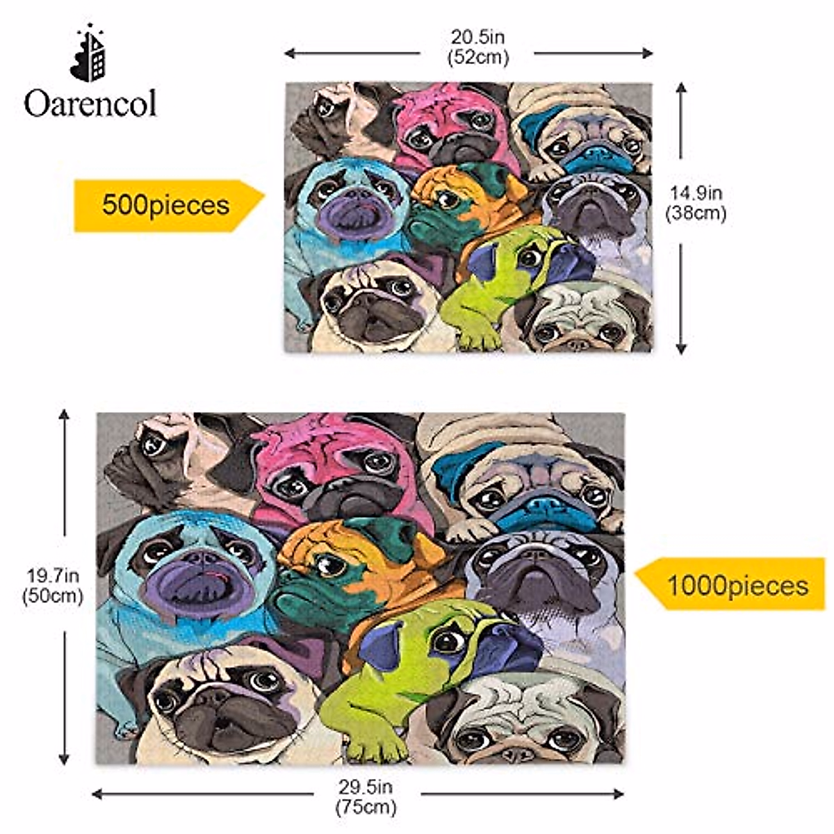 Oarencol Colorful Pug Jigsaw Puzzle Funny Animal Dog 1000 Pieces Puzzles for Adults Kids DIY Gifts
