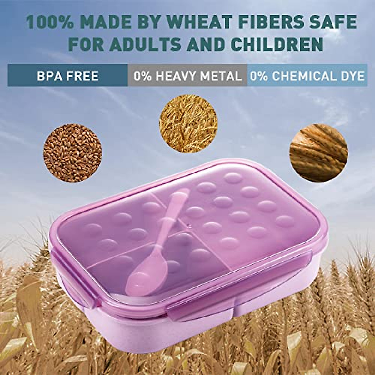 ZOOFOX Set of 3 Bento Box, Leak Proof Lunch Box with 3 Compartments, Reusable Lunch Dinner Containers for Adults, Microwave Safe and Dishwasher Safe (Spoon Included)