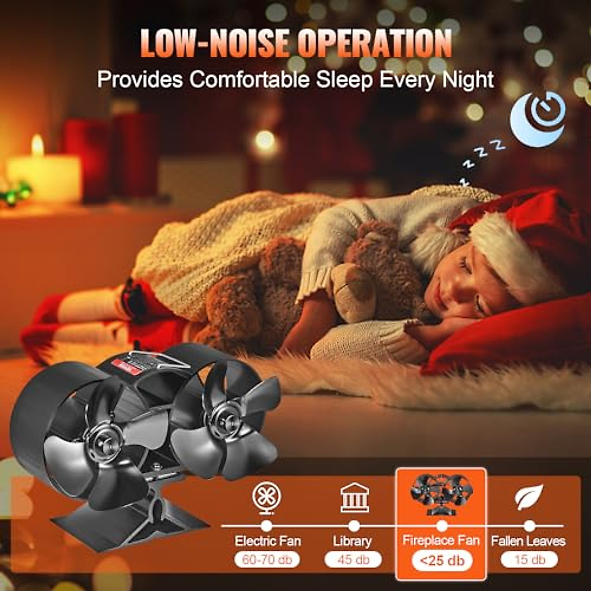 VEVOR Wood Stove Fan Heat Powered, 8 Blades Fireplace Fan Non-Electric, Quiet Thermoelectric Fan for Wood Burning Stove/Pellet/Log Burner, (with Accessories Magnetic Thermometer), Dual Motors