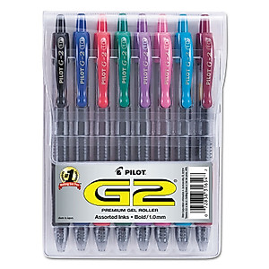 PILOT G2 Premium Refillable & Retractable Rolling Ball Gel Pens, Bold Point, Assorted Color Inks, 8-Pack Pouch (31654)