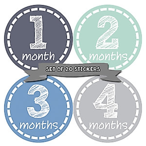 Months in Motion Baby Monthly Stickers - Baby Milestone Stickers - Newborn Boy Stickers - Month Stickers for Baby Boy - Baby Boy Stickers - Newborn Monthly Milestone Stickers (20 Count)