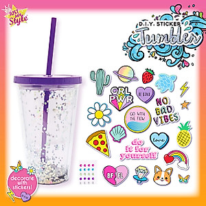 Just My Style DIY Sticker Tumbler, Style & Embellish Your Own BPA Free VSCO Glitter Water Tumbler, Reusable Stickers Included, Great Back To School Gift, Birthday Gift for Girls Ages 6, 7, 8, 9, 10