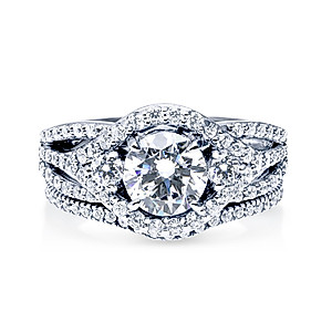 BERRICLE Sterling Silver 3-Stone Wedding Engagement Rings Round Cubic Zirconia CZ Ring Set for Women, Rhodium Plated Size 9