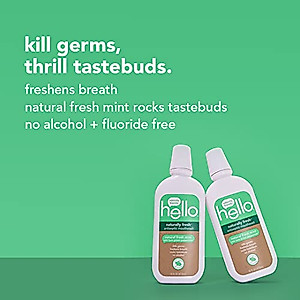 Hello Naturally Fresh Antiseptic Alcohol Free Mouthwash, Natural Fresh Mint with Farm Grown Peppermint, Fluoride Free, Vegan, SLS Free and Gluten Free, 16 Ounce (Pack of 3)