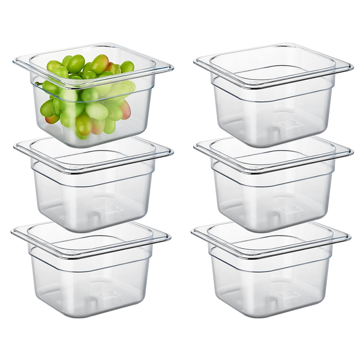 CURTA 6 Pack NSF Food Pans, 1/6 Size 4 Inch Deep Commercial Food Storage Containers, Polycarbonate, Clear