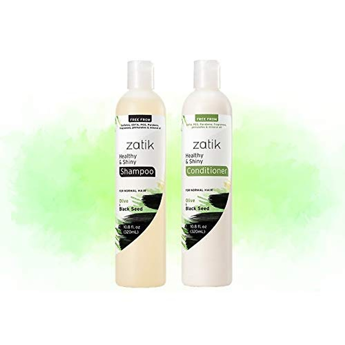 Zatik Naturals - Healthy and Shiny Conditioner with Olive and Black Seed, Vegan, Biodegradable, pH Balanced, FREE from EDTA, PEG, Parabens, fragrances, phthalates & mineral oil, 10.8 fl oz, 320ml