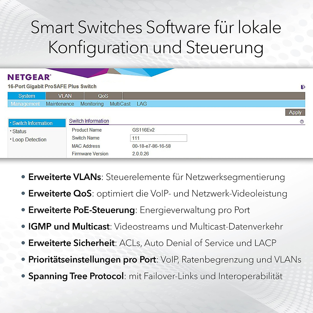 NETGEAR 24-Port Gigabit Ethernet Smart Managed Pro PoE Network Switch (GS724TP) - Hub with 24 x PoE+ @ 190W, 2 x 1G SFP, Desktop/Rackmount, and ProSAFE Protection, Black, Grey