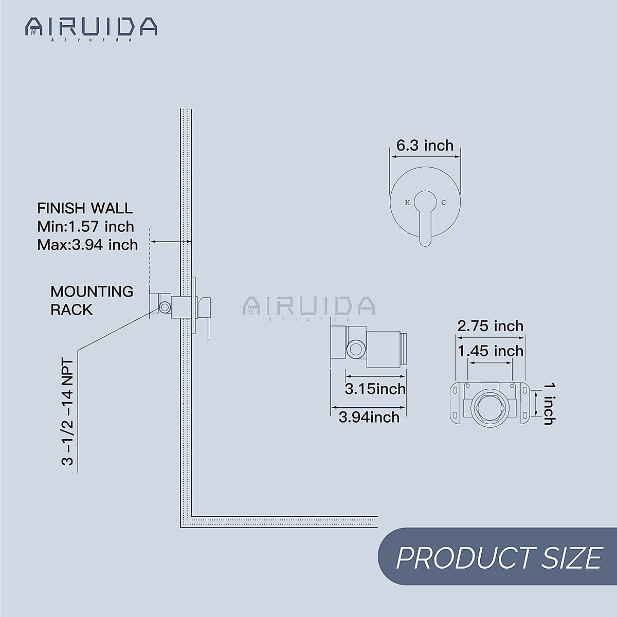 Airuida Matte Black Shower Valve Round Single-Function Shower Handle Valve Trim Kit Shower Valves Wall Mount Shower Rough-In Valve Bathroom Trim Kit Single Handle Shower Valve Mixer Female Thread