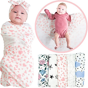 Norani Baby Snugababe Swaddle | Organic Cotton | Patented Newborn Baby Swaddle Blanket with Arm Inserts and Fastener | Pink Hearts