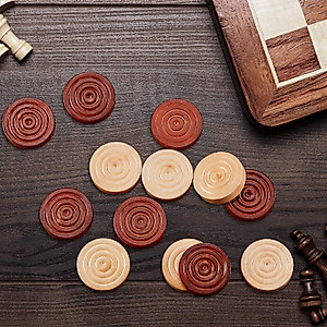 72 Pieces Wood Checkers 1.06 Inch Wooden Checkers Pieces Set with Stackable Ridge in Drawstring Storage Pouch for Board Game, Dark Brown and Natural