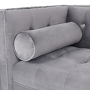 Mid-Century Velvet Chesterfield Sofa Couch, Modern Love Seats Sofa Furniture, Upholstered Button Tufted Couch with 2 Bolster Pillows for Living Room Apartment, Grey