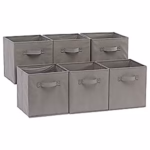Amazon Basics Collapsible Fabric Storage Cubes Organizer with Handles, 10.5"x10.5"x11", Grey - Pack of 6