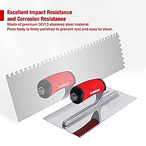 Goldblatt 2-Piece Notch Trowel Set, 1/8"X1/8" Square & 1/4"X1/4" Square, Made of Premium Stainless Steel with Soft Grip Handle, Perfect for Masonry Tile Work