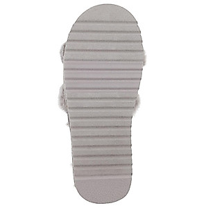 Juicy Couture Women's Luxe Faux Fur Slide Slippers with Embellished Strap, Cozy Indoor/Outdoor Fuzzy Slip-On Sandals, Halo - Grey, Size 9