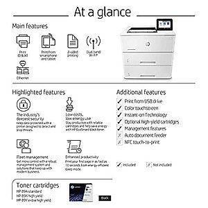 HP LaserJet Enterprise M507x Wireless Monochrome Printer with built-in Ethernet, 2-sided printing & extra paper tray (1PV88A)
