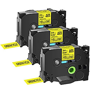 GREENCYCLE Compatible for Brother P-Touch TZe-651 TZe651 AZE Tape 24mm 0.94 Inch 1" Black on Yellow Laminated Label Tape for PT2730 PT9600 PTD600VP PTD800W PTH500LI PTP700 PTP710BT PTP750W, 3 Pack