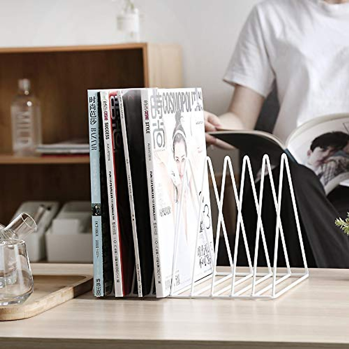 Sooyee 9 Slot White Magazine Holder,Desktop File Sorter Organizer Triangle Bookshelf Decor Home Office