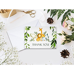 50 Pack Jungle Safari Greenery Thank You Cards, Cute Thank You Notes with Envelopes & Stickers, Baby Shower, Birthday any Occasion Large Size 4x6 Gratitude For Party, Children Stationery