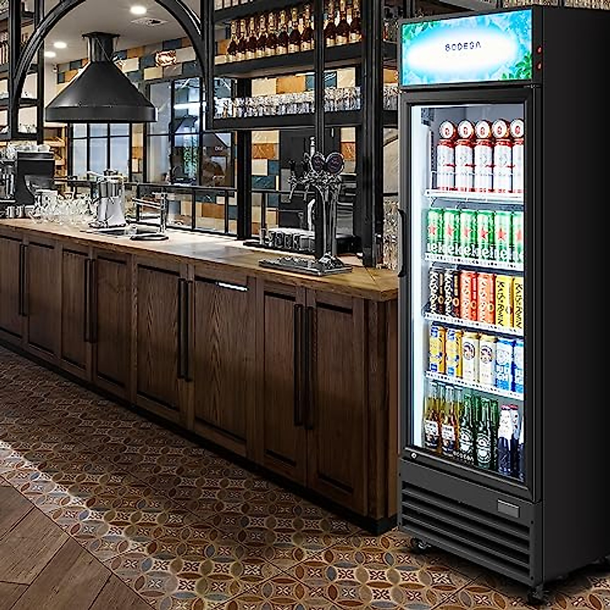 BODEGACOOLER Commercial Merchandiser Refrigerator, Glass Door Display Refrigerator,Upright Beverage Display Cooler with Soft LED Light, Adjustable Shelves and Drink Organizers, 9 Cu. Ft,Black