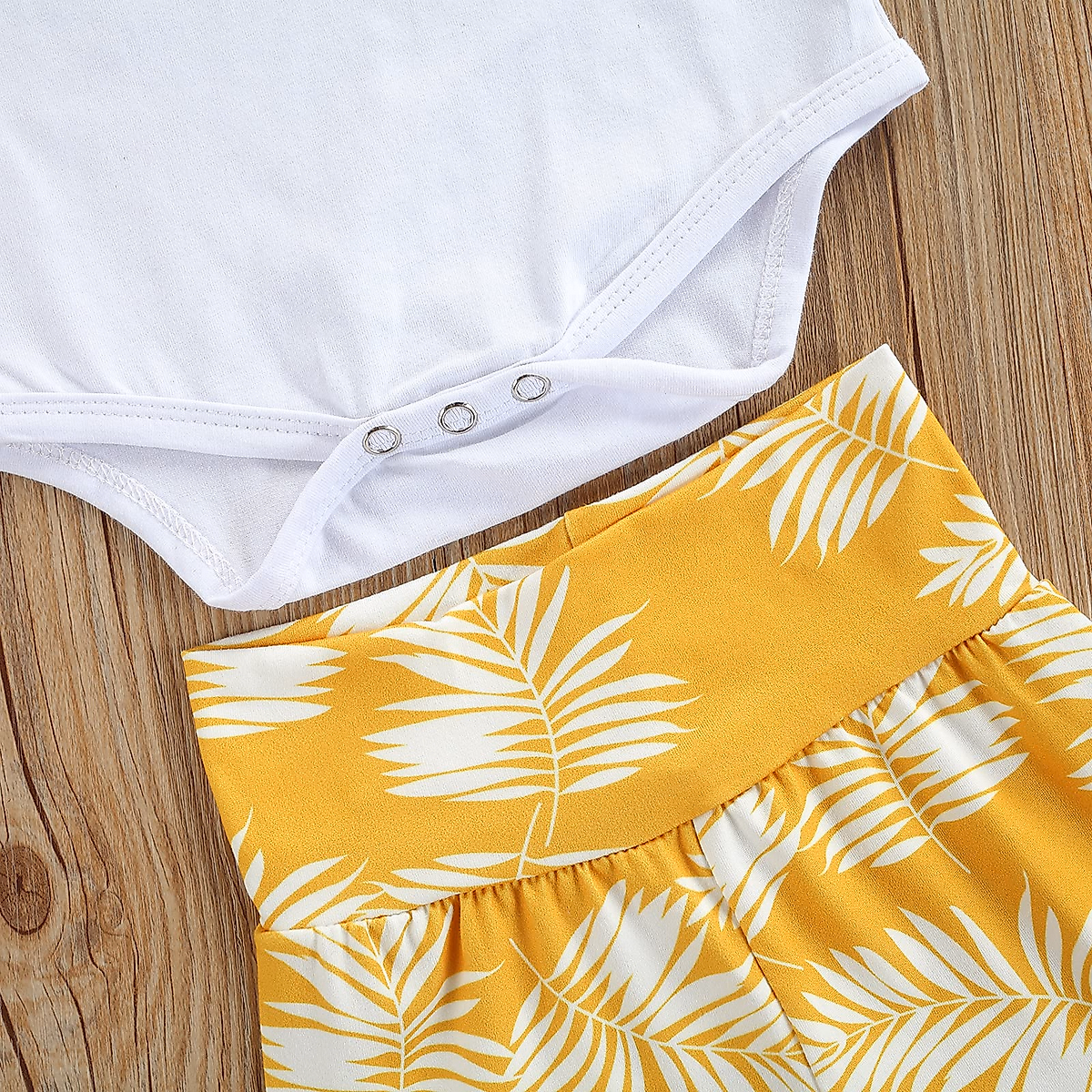 0-18M Newborn Baby Girls Clothing Set Short Sleeve Cotton Letter Romper Bodysuit + Floral Pants + Headband (I Love Daddy , 0-3 Months )