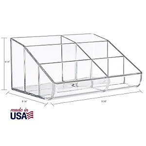 STORi Clear Plastic Vanity Makeup Organizer | 6-Compartment Holder for Brushes, Eyeshadow Palettes, & Beauty Supplies | Curved Front Design | Made in USA