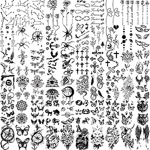77 Sheets Temporary Tattoo for Men and Women, 17 Sheets Half Arm Chest Shoulder Fake Tattoos, 60 sheets Tiny Black for Adults, Waterproof Realistic Tattoos Long-Lasting