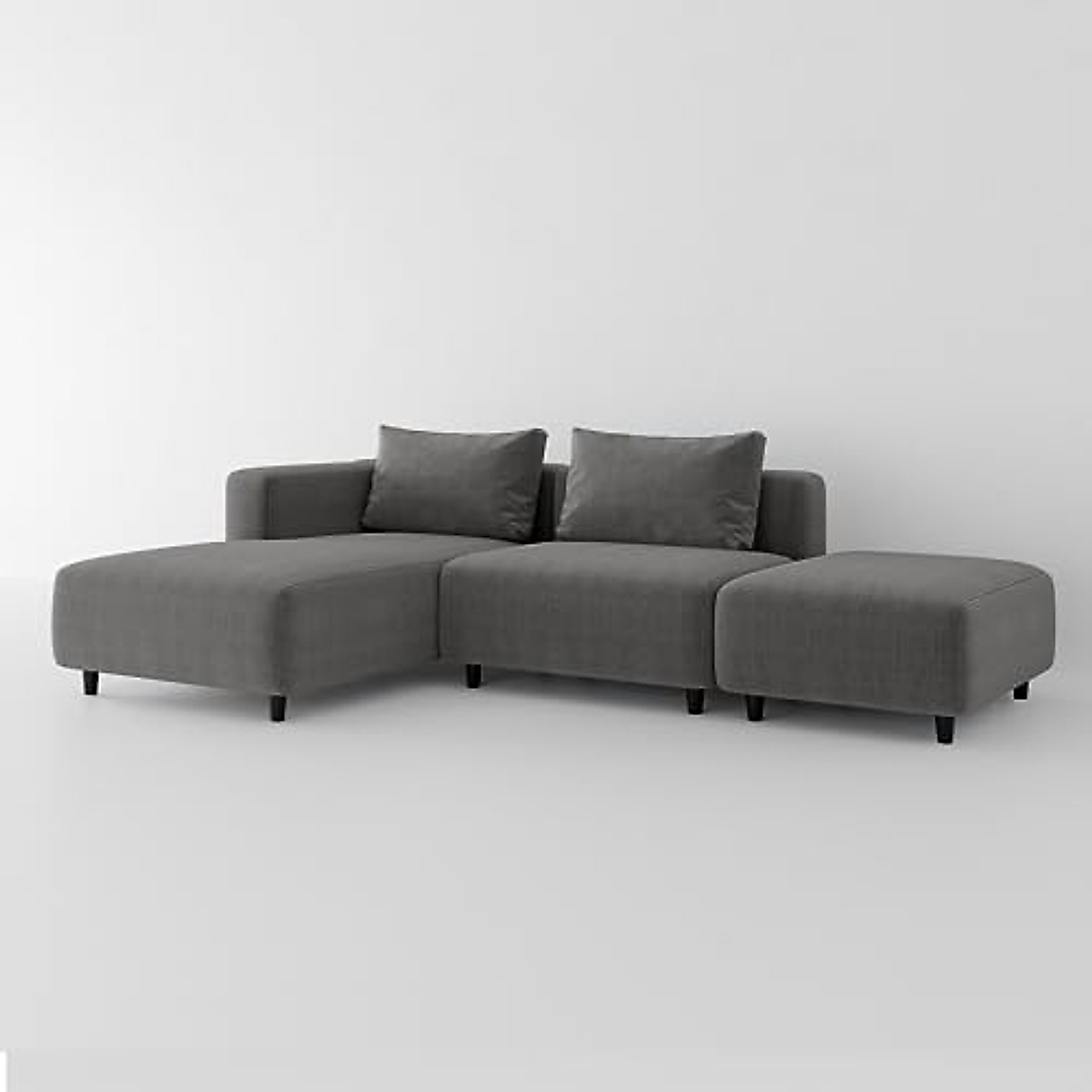 Acanva Soft Corduroy Sectional Modular Sofa Set, Modern L-Shaped Chaise Couch for Living Room, Apartment, Office, Small Spaces, Grey