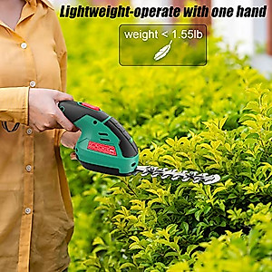 Cordless Grass Shear Handheld Hedge Trimmer 2-in-1 7.2V HYPERECHO Handheld Grass Clipper Hedge Cutter with Pruning Blades and Grass Cutting Blades