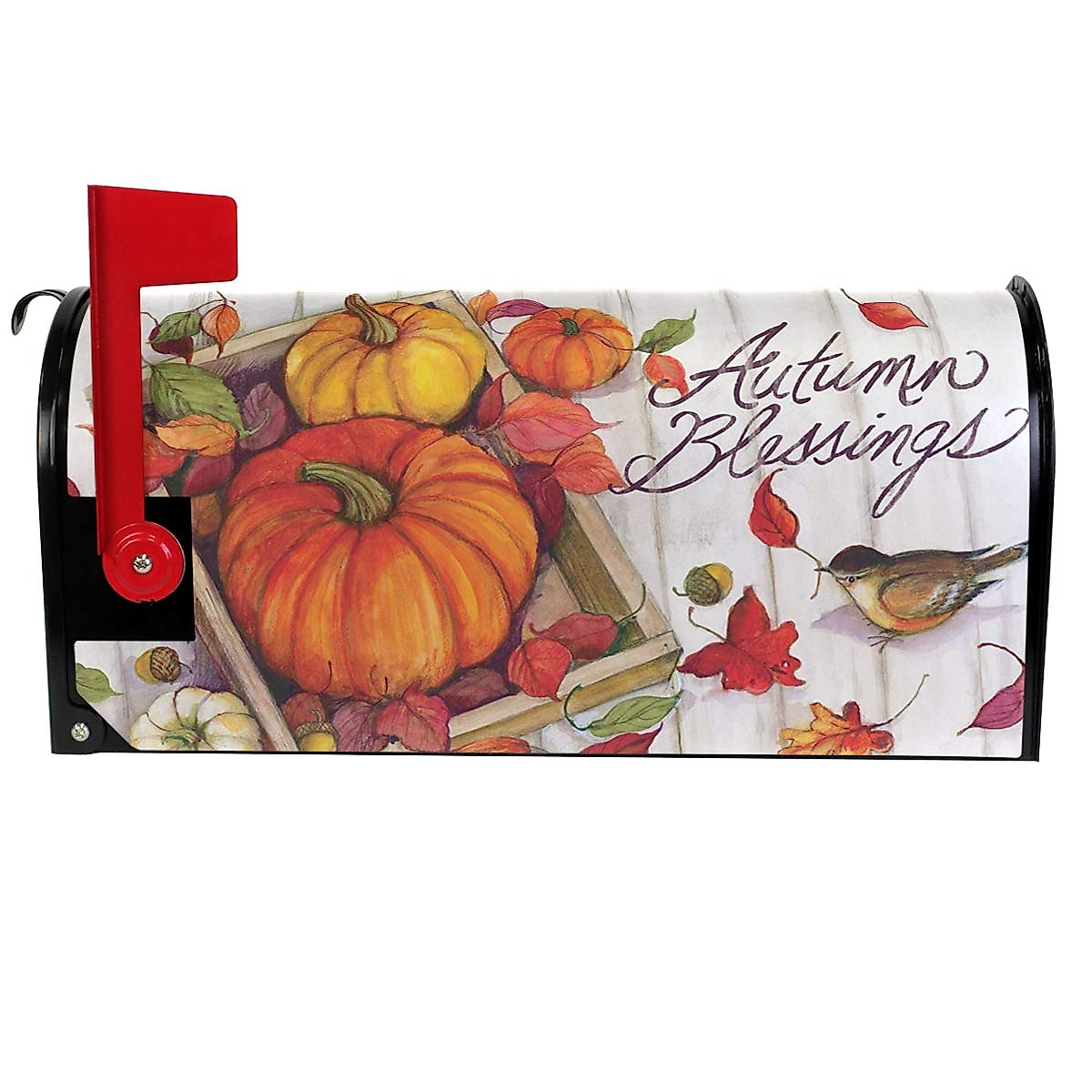 Vdsrup Autumn Pumpkins Cardinal Mailbox Covers Magnetic Fall Maple Leaves Birds Mailbox Cover Standard Size 18" X 21" Mailbox Wraps Post Letter Box Cover Garden Decoratives