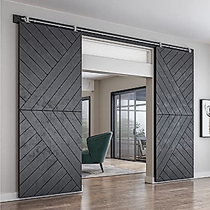 SMARTSTANDARD 12 Feet Top Mount Double Sliding Hardware Kit-Stainless Steel Heavy Duty Sturdy Barn Track-Simple and Easy to Install-Fit 36“ Wide Door Panel (T Shape Hanger)