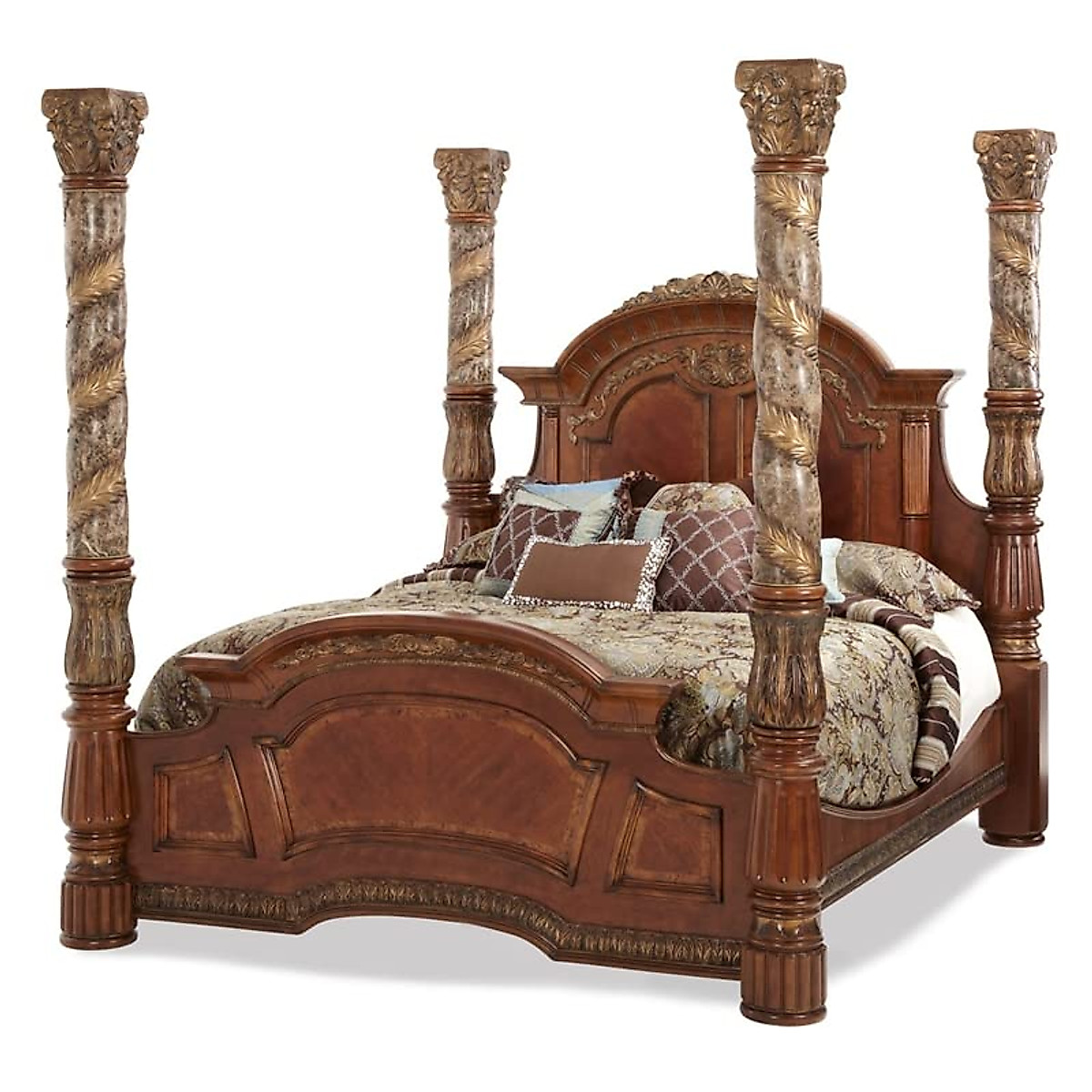 Michael Amini Villa Valencia Cal. King Wood Canopy Bed - Classic Chestnut