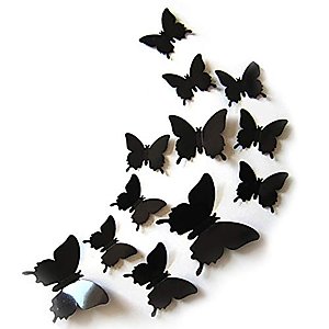 JYPHM 24PCS 3D Butterfly Wall Decal Removable Stickers Decor for Kids Room Decoration Home and Bedroom Mural Black