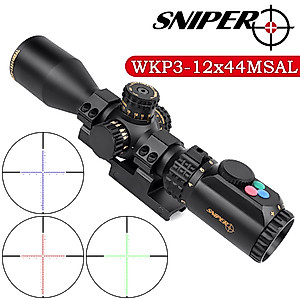 WKP3-12X44SAL Compact Hunting Scopes Side Parallax Adjustment Red/Green/Blue Illuminated Scope 7" Long Eye Relief