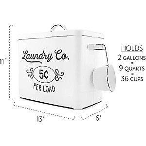 AuldHome Farmhouse Laundry Powder Container, White Enamelware Detergent Bin with Scoop