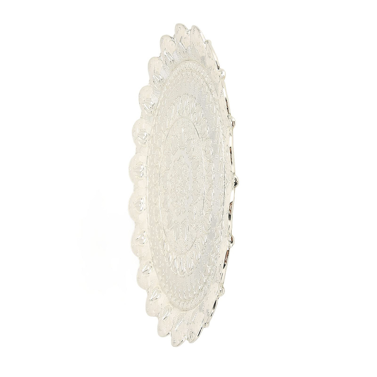 Ozgkee Turkish Tea Coffee Serving Tray, Vintage Style Embossed Pattern Round Coffee Plate for Bar Outdoor Dresser Dessert(Silver)