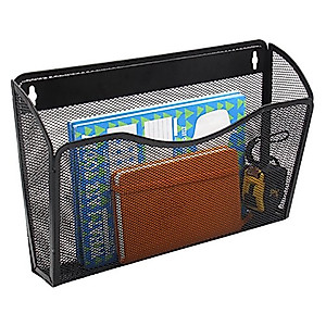 EasyPAG Mesh Bin Office Single Pocket Wall File Holder Hanging Organizer,Black
