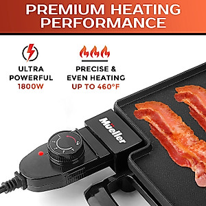 Mueller XL 24-Inch Pancake Griddle, Non-Stick Coated Electric Griddle with Removable Plate, Cool-Touch Removable Handles and Slide-Out Drip Tray 1800W, for Breakfast Pancakes, Burgers, Eggs, Black