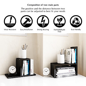 Jerry & Maggie - Desktop Organizer Office Storage Rack Adjustable Wood Display Shelf | Birthday Gifts - Toy - Home Decor | - Free Style Rotation Display - True Natural Stand Shelf Black