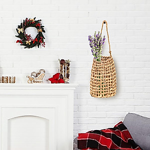 Hiceeden Woven Front Door Basket, Water Hyacinth Hanging Wall Flower Basket, Wall Decor Boho Decoration Veggies Storage Basket for Home, Garden, Pantry, Farmhouse