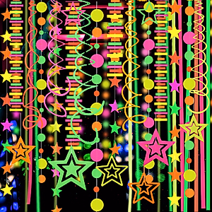 508feet Paper UV Neon Garland Neon Streamers Glow in the Dark Neon Party Supplies and Decorations Glow in the Dark Streamers Blacklight Reactive Fluorescent Black Light Party Kit for Birthday Wedding