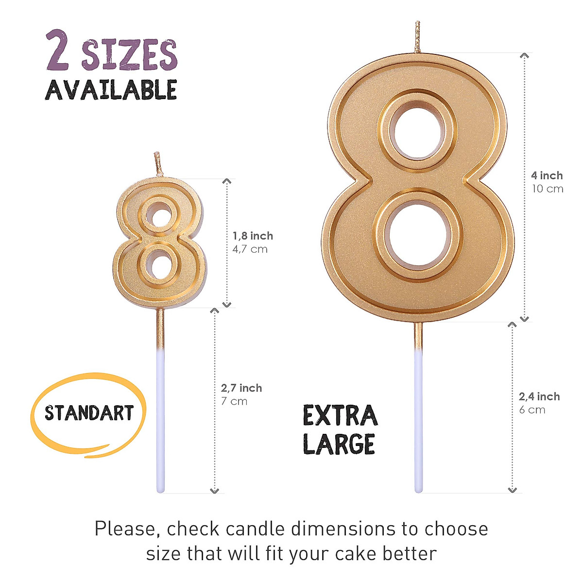 GET FRESH Number 8 Birthday Candle – Gold Number Eight Candle on Stick – Elegant Gold Number Candles for Birthday Anniversary Wedding – Perfect Baby’s 8th Birthday Candle Cake Topper – Gold 8 Candle