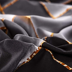 Bsmilly Geometric Duvet Cover Set Golden Modern Pattern Printed with Zipper Closure 3pcs Polyester Fiber 1 Pillowcase (Full Grey)