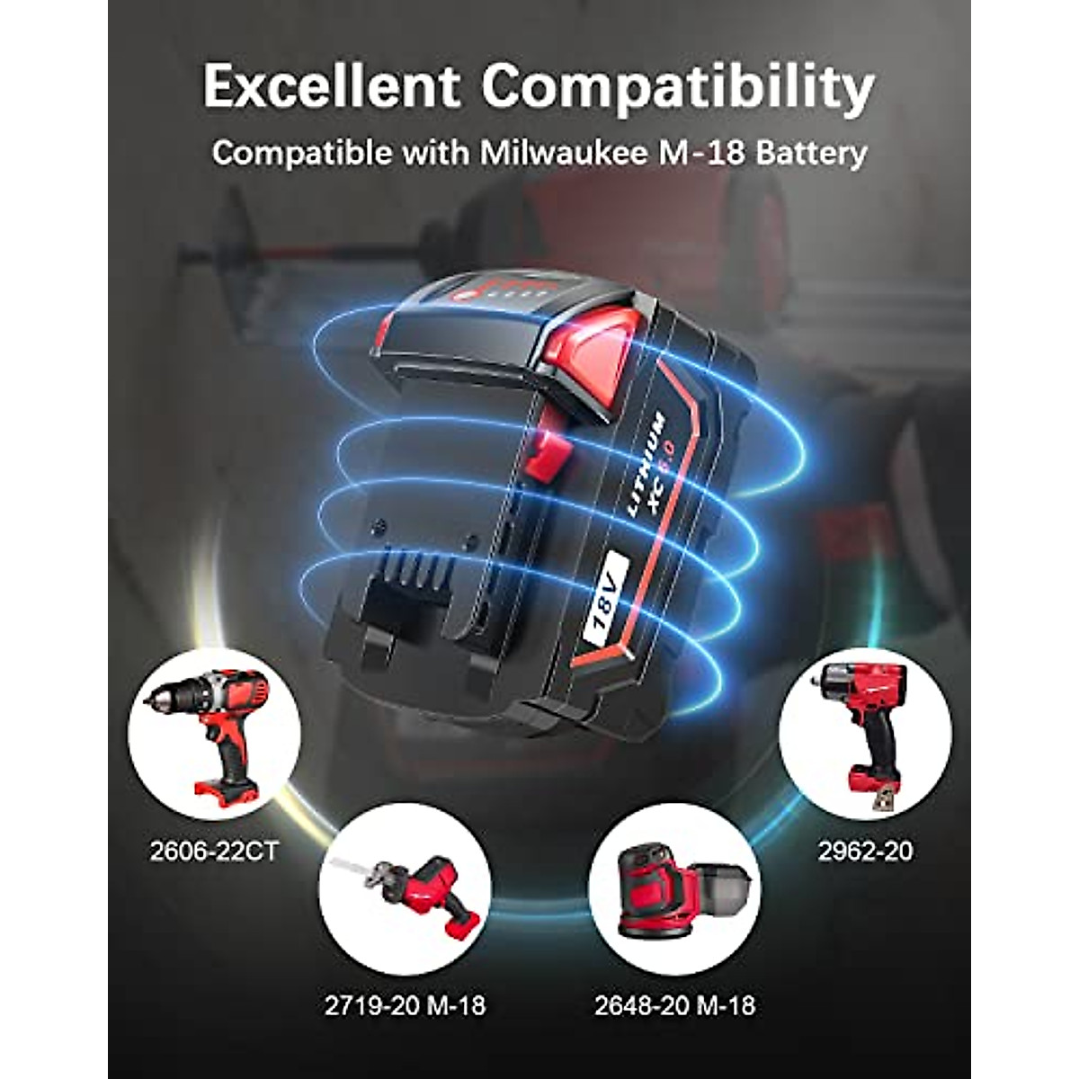 COOMYXIN 4Pack 6000mAh Replacement for Milwaukee M-18 Battery with 6 Protection Function,Compatible with Milwaukee M-18 Battery Charger and Tools